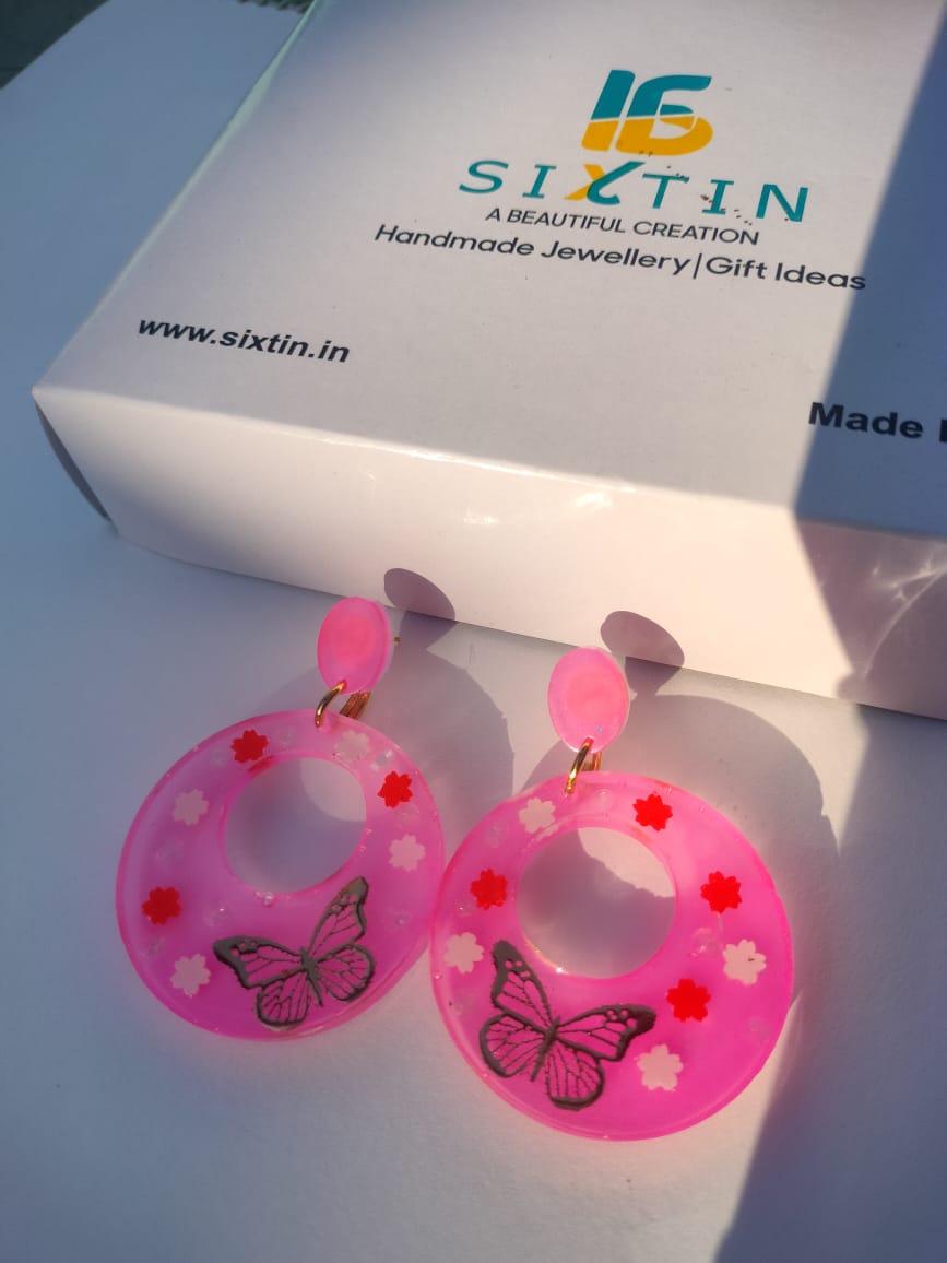 Pink Resin Earrings - sixtin
